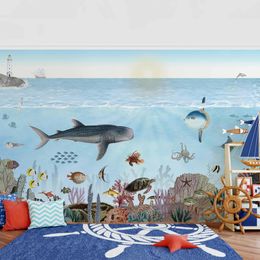 Bilderwelten Fototapete Faszinierende Kreaturen am Korallenriff Unterwasserwelt Aquarell Kinderzimmer M&auml;dchen Jungen Baby nach Ma&szlig; inkl Kleister oder selbstklebend