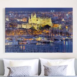 Bilderwelten Leinwandbild - Querformat Palma de Mallorca City Skyline und Hafen