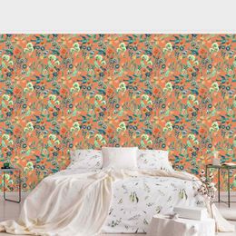 Bilderwelten Fototapete Indisches Muster V&ouml;gel mit Blumen Orange