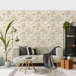 Bilderwelten Fototapete Kraniche und Chrysanthemen Beige