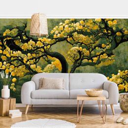 Bilderwelten Fototapete Vliestapete Abstrakt Wandtapete gr&uuml;n - Gelber Baum - Deko Wohnzimmer Schlafzimmer