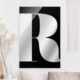 Bilderwelten Glasbild Buchstaben & Zahlen modern schwarz weiss Glas Wandbild - Antiqua Letter R Schwarz - Deko Jugendzimmer