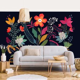 Bilderwelten Fototapete Mexikanische Blumen - Vliestapete nach Ma&szlig; Illustration Wohnzimmer Schlafzimmer Flur Bunt