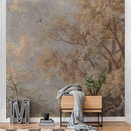 Bilderwelten Fototapete Wald Abstrakt Wandtapete braun - Verwunschener Wald am Morgen - B&auml;ume Wohnzimmer Schlafzimmer