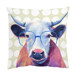 Bilderwelten Dekokissen violett Tiere Illustration - Bebrillte Tiere - Kuh - Bett Couch Sofakissen Bezug & F&uuml;llung in 40x40 50x50 60x60