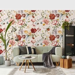 Bilderwelten Fototapete originell modern Aquarell beige - Blumen Aquarell Vintage Muster auf Beige - Rose Wohnzimmer Schlafzimmer