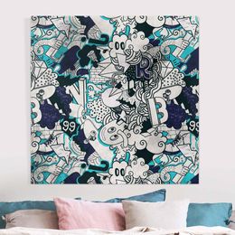Bilderwelten Leinwandbild Sport Illustration Graffiti blau - Graffiti Art Skater Doodle - Skating XXL Jugendzimmer