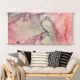 Bilderwelten Wandteppich originell pastell modern Aquarell - Aquarell Pastell Rosa mit Gold - Wandbild Wohnzimmer Schlafzimmer
