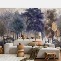 Bilderwelten Fototapete Wald modern Wandtapete blau - Blaue Wald Malerei - B&auml;ume Wohnzimmer Schlafzimmer