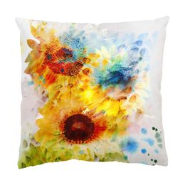 Bilderwelten Dekokissen Kissenbezug gelb Blumen modern Aquarell - Aquarell Blumen Sonnenblumen - Sonnenblumen Sofakissen Bezug & F&uuml;llung in 40x40 50x50 60x60