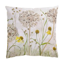 Bilderwelten Dekokissen Kissenbezug beige Blumen Landhaus - Allium und Helenium Illustration - Blumenwiese Sofakissen Bezug & F&uuml;llung in 40x40 50x50 60x60