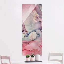 Bilderwelten Glasbild originell modern pastell Aquarell - Aquarell Pastell Rosa mit Gold - Deko Wohnzimmer Schlafzimmer