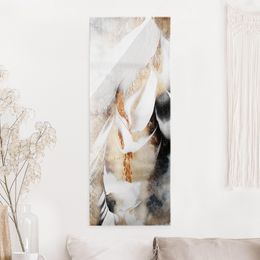 Bilderwelten Glasbild originell Abstrakt gold Aquarell - Goldene abstrakte Wintermalerei - Deko Wohnzimmer Schlafzimmer