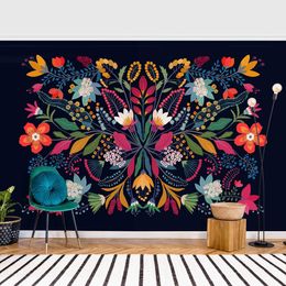 Fototapete Fridas Garten Illustration II - Vliestapete nach Ma&szlig; Abstrakt Blumen Floral Illustration Wohnzimmer Schlafzimmer Flur Blau