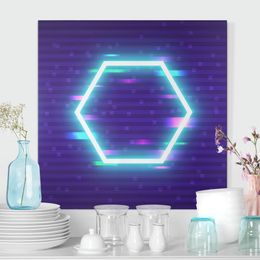 Bilderwelten Leinwandbild Geometrisches Hexagon in Neonfarben