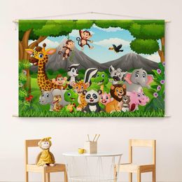 Bilderwelten Wandteppich Tiere beige Illustration Stoffbild - Wilde Dschungeltiere - Affe Kinderzimmer Baby M&auml;dchen Jungen
