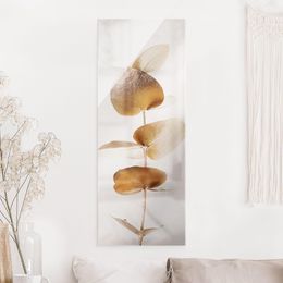 Bilderwelten Glasbild Tropisch gold Glas Wandbild - Goldener Eukalyptuszweig - Deko Wohnzimmer Schlafzimmer