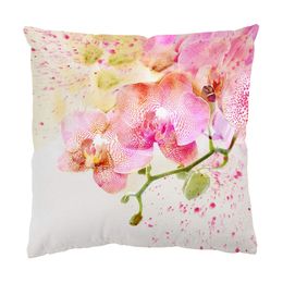Bilderwelten Dekokissen pink Blumen modern Aquarell - Aquarell Blumen Orchideen - Orchidee Sofakissen Bezug & F&uuml;llung in 40x40 50x50 60x60