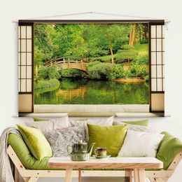 Bilderwelten Wandteppich Wald gr&uuml;n Fotomontage 3D-Effekt - Lake View - B&auml;ume Wohnzimmer Schlafzimmer