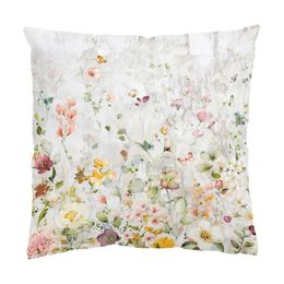 Bilderwelten Dekokissen Aquarell Bl&uuml;ten auf wei&szlig;er Shabby Betonwand
