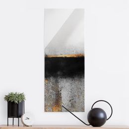 Bilderwelten Glasbild originell Abstrakt schwarz weiss Aquarell - Abstrakter Goldener Horizont Schwarz Wei&szlig; - Deko Wohnzimmer Schlafzimmer