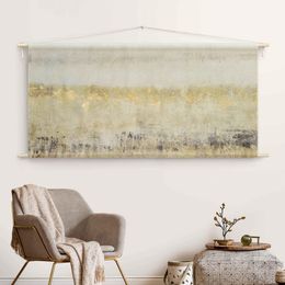 Bilderwelten Wandteppich originell weiss Abstrakt Stoffbild - Goldene Farbfelder I - Wandbild Wohnzimmer Schlafzimmer