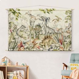 Bilderwelten Wandteppich Tiere gr&uuml;n modern Aquarell - Welt der Dinosaurier - Dinosaurier Kinderzimmer Baby M&auml;dchen Jungen