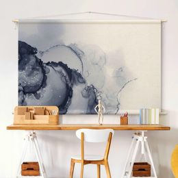 Bilderwelten Wandteppich blau Illustration Aquarell - Spiel der Farben Blaue Tusche - Wandbild Wohnzimmer Schlafzimmer