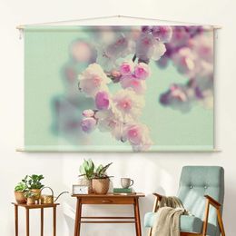 Bilderwelten Wandteppich Blumen rosa Landhaus Stoffbild - Farbenfrohe Kirschbl&uuml;ten - Kirschbl&uuml;te Wohnzimmer Schlafzimmer