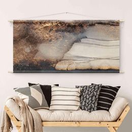 Bilderwelten Wandteppich originell schwarz Abstrakt Aquarell - Goldener Marmor gemalt - Wandbild Wohnzimmer Schlafzimmer