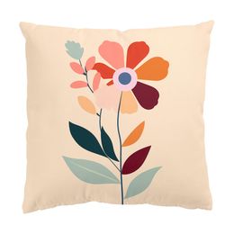 Bilderwelten Dekokissen beige Blumen modern - Abstrakte Retro Bl&uuml;tenbl&auml;tter - Bett Couch Sofakissen Bezug & F&uuml;llung in 40x40 50x50 60x60