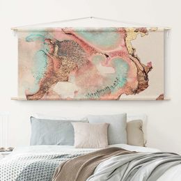 Bilderwelten Wandteppich originell rosa Abstrakt Aquarell - Goldenes Aquarell Ros&eacute; - Wandbild Wohnzimmer Schlafzimmer