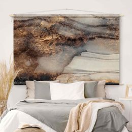 Bilderwelten Wandteppich originell schwarz Abstrakt Aquarell - Goldener Marmor gemalt - Wandbild Wohnzimmer Schlafzimmer