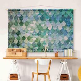 Bilderwelten Wandteppich blau Illustration Aquarell - Meerjungfrauen Magie in T&uuml;rkis - Wandbild Wohnzimmer Schlafzimmer
