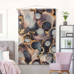 Bilderwelten Wandteppich originell gold Abstrakt Aquarell - Marmor Aquarell mit Gold - Wandbild Wohnzimmer Schlafzimmer