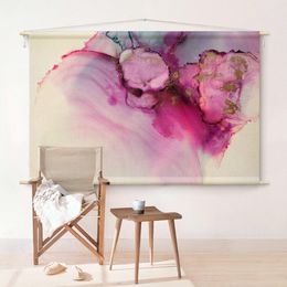 Bilderwelten Wandteppich originell bunt Abstrakt Aquarell - Farbkomposition in Pink - Wandbild Wohnzimmer Schlafzimmer