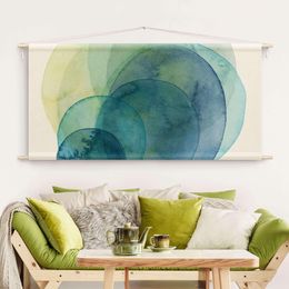 Bilderwelten Wandteppich blau Abstrakt Aquarell - Urknall - gr&uuml;n - Wandbild Wohnzimmer Schlafzimmer