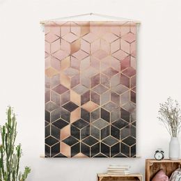 Bilderwelten Wandteppich originell rosa Abstrakt Aquarell - Rosa Grau goldene Geometrie - Geometrisch Wohnzimmer Schlafzimmer