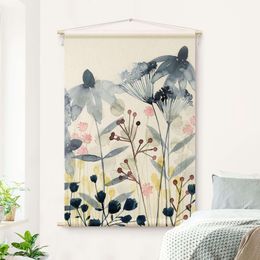 Bilderwelten Wandteppich Blumen petrol Landhaus Aquarell - Wildblumen Aquarell II - Pflanzen Wohnzimmer Schlafzimmer