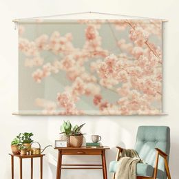 Bilderwelten Wandteppich Blumen rosa Landhaus Stoffbild - Kirschbl&uuml;ten Glow - Kirschbl&uuml;te Wohnzimmer Schlafzimmer