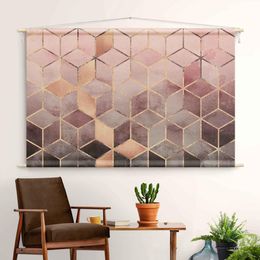 Bilderwelten Wandteppich Rosa Grau goldene Geometrie