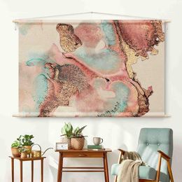 Bilderwelten Wandteppich originell rosa Abstrakt Aquarell - Goldenes Aquarell Ros&eacute; - Wandbild Wohnzimmer Schlafzimmer