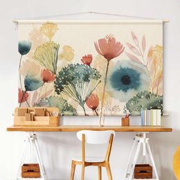 Bilderwelten Wandteppich Blumen weiss Landhaus Aquarell - Wildblumen im Sommer I - Wandbild Wohnzimmer Schlafzimmer