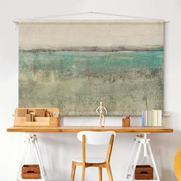 Bilderwelten Wandteppich originell t&uuml;rkis Abstrakt Stoffbild - Horizont &uuml;ber T&uuml;rkis I - Wandbild Wohnzimmer Schlafzimmer