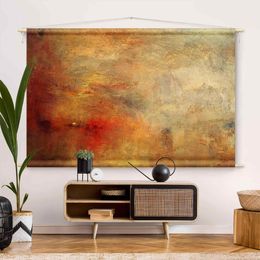 Bilderwelten Wandteppich originell orange Abstrakt Stoffbild - Joseph Mallord William Turner - Sonnenuntergang &uuml;ber einem See - Wandbild Wohnzimmer Schlafzimmer