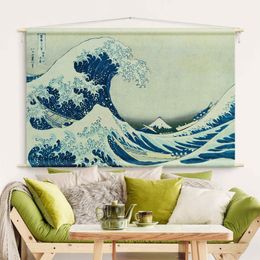 Bilderwelten Wandteppich Katsushika Hokusai - Die grosse Welle von Kanagawa - Wohnzimmer Schlafzimmer Arbeitszimmer Cotton Canvas Stoffbild Wandbild aus Stoff XXL