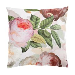 Bilderwelten Dekokissen Kissenbezug rosa Blumen modern - Pfingstrosen mit Bl&auml;ttern - Rose Sofakissen Bezug & F&uuml;llung in 40x40 50x50 60x60