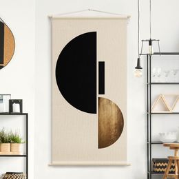 Bilderwelten Wandteppich originell schwarz weiss modern Stoffbild - Geometrischer Halbkreis I - Wandbild Wohnzimmer Schlafzimmer
