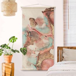 Bilderwelten Wandteppich originell rosa Abstrakt Aquarell - Goldenes Aquarell Ros&eacute; - Wandbild Wohnzimmer Schlafzimmer