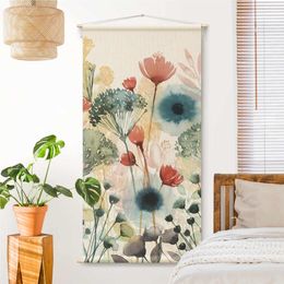 Bilderwelten Wandteppich Blumen weiss Landhaus Aquarell - Wildblumen im Sommer I - Wandbild Wohnzimmer Schlafzimmer